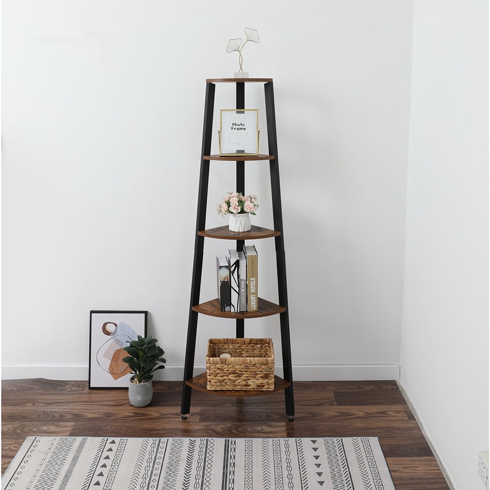 Gzxs Corner Shelf, 5 Tier Bookshelf, Industrial Corner Bookcase Plant ...