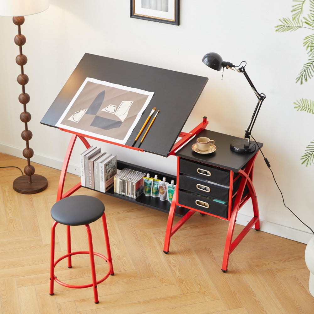 Gzxs Drafting Desk with Stool Set, Versatile Art Craft Paintings ...