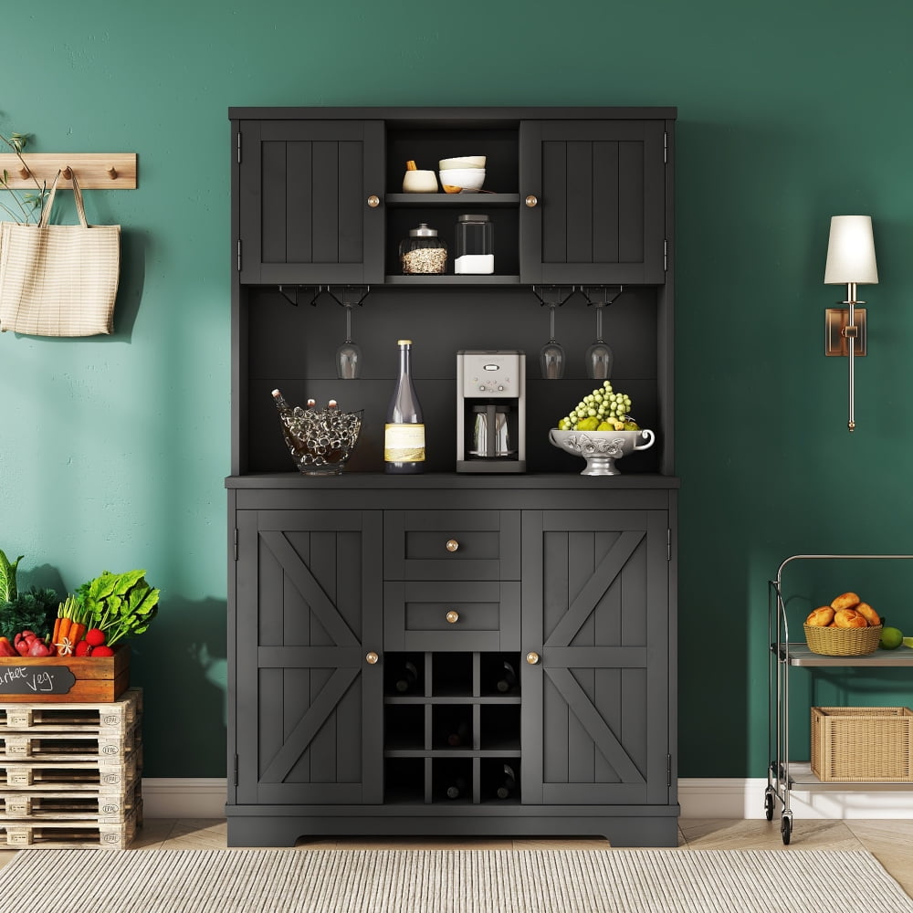 Gzxs Farmhouse Kitchen Hutch Storage Cabinet with 2 Drawers, Coffee Bar ...