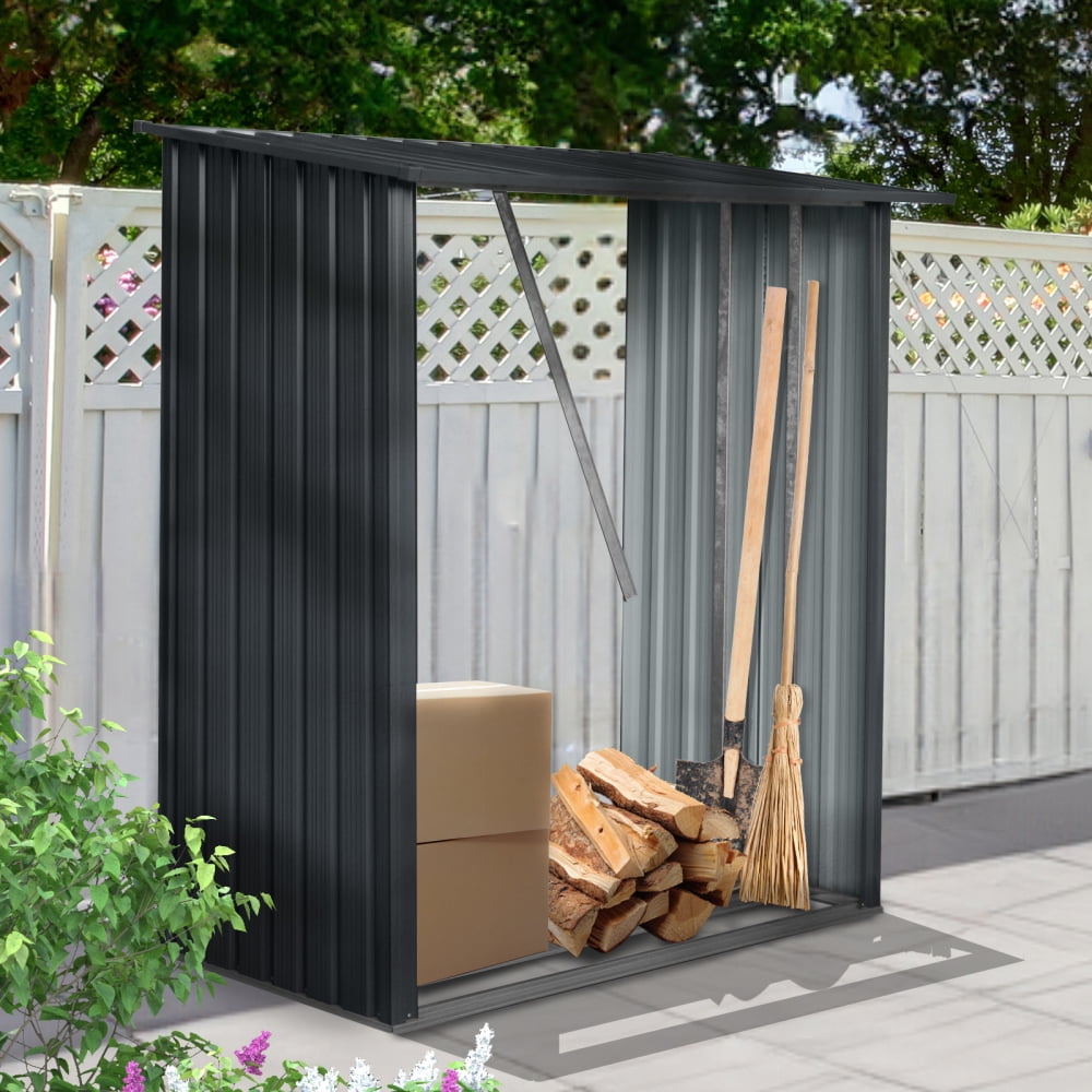 Gzxs Garden Log Storage Shed in Galvanized Steel - Weather-Resistant ...