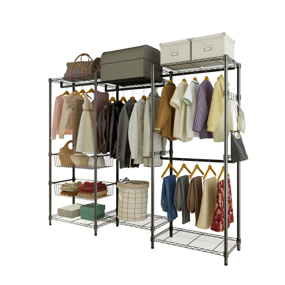 Gzxs Heavy Duty Garment Rack with Closet Organizer Storage, Large Size ...