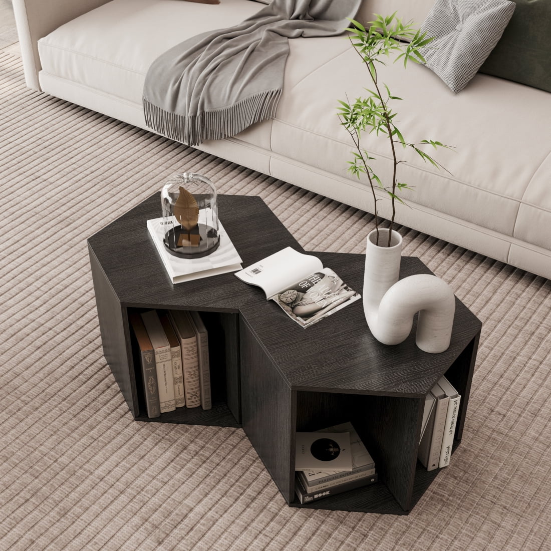 Gzxs Hexagonal Coffee Table Set of 2, Stackable Nightstand with Open ...