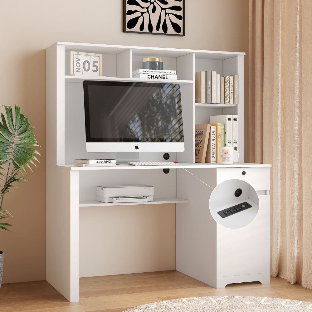 Gzxs Home Office Computer Desk with Hutch, Bookshelf and Lockable ...