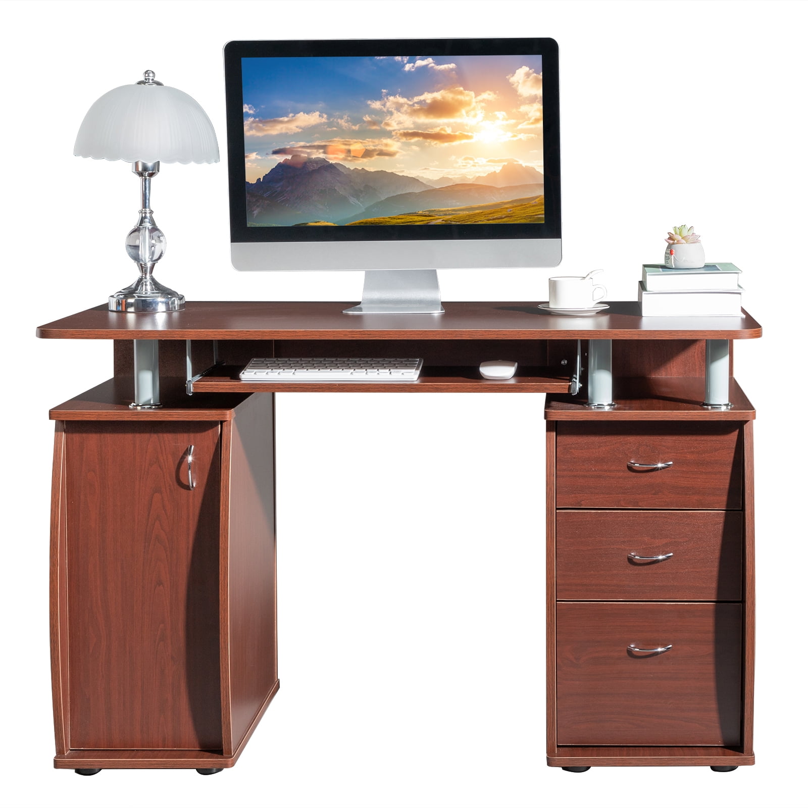 Gzxs Home Office Computer Desk with Keyboard Tray, 3 Drawers and 1 Door ...