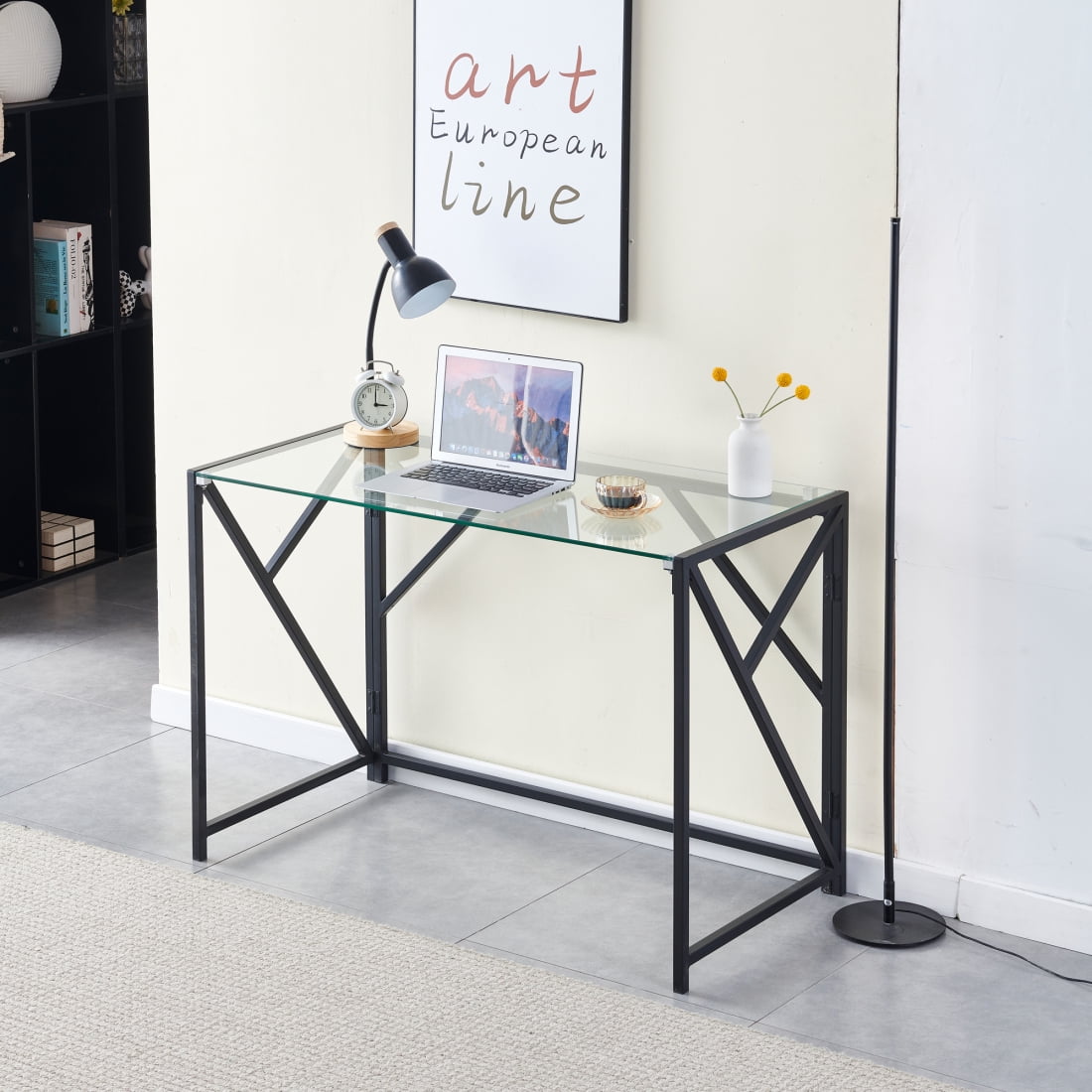 Gzxs Home Office Tempered Glass Computer Desk with Metal Legs, Clear ...