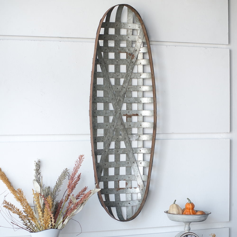 Gzxs Home Oval Metal Wall Decor with Grid Pattern, Wall Art 12.4" x 3.1 ...