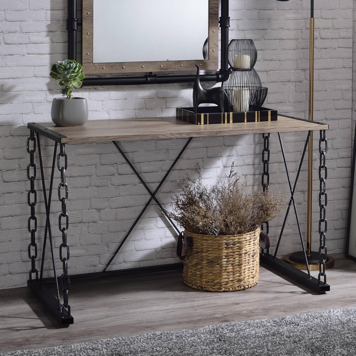 Gzxs Industrial Console Table with Unique Metal Chain Legs & "X ...