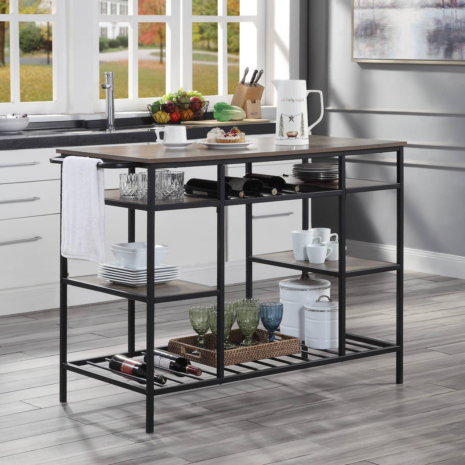 Gzxs Kitchen Island with Storage, 47" Kitchen Prepare Dining Table with ...