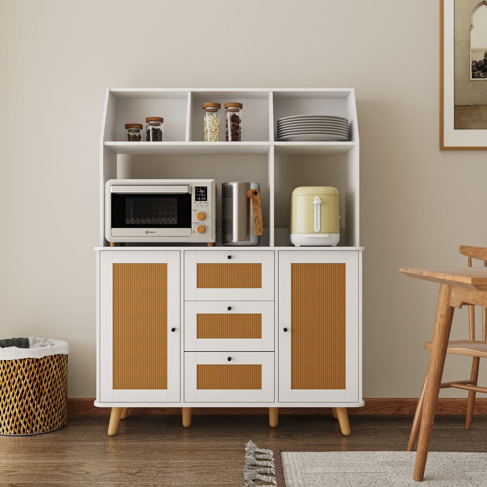 Gzxs Kitchen Pantry Storage Cabinet, Modern Buffet Cabinet with Hutch ...