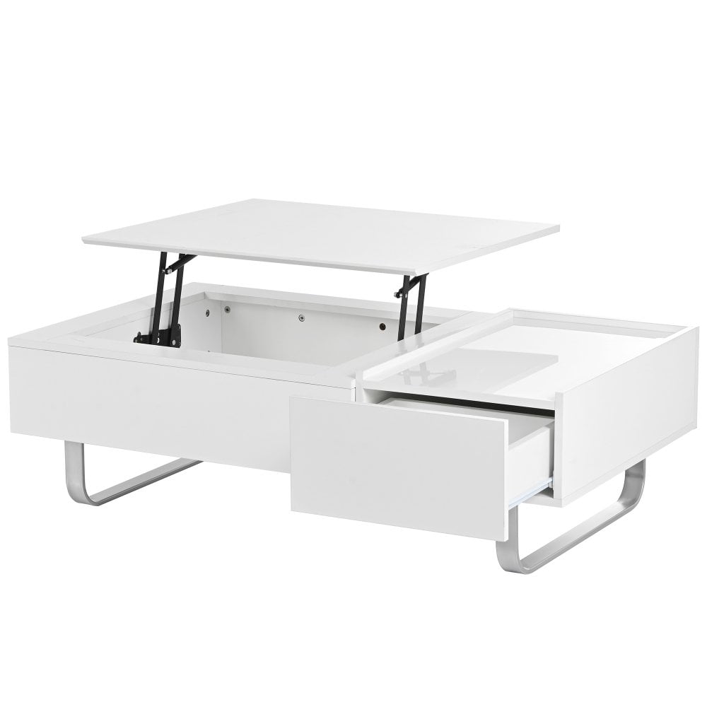 Gzxs Lift-top Coffee Table with Drawer, Silver Metal Legs, Contemporary ...