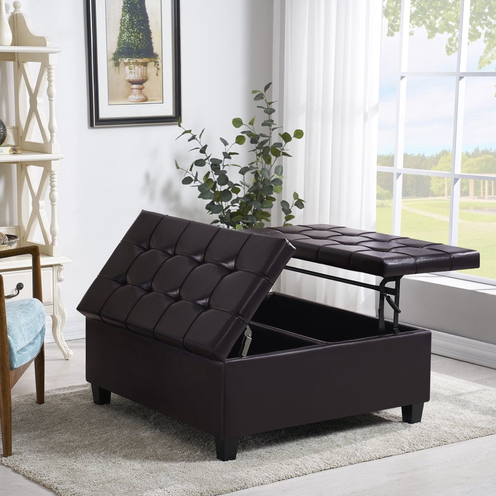 Gzxs Luxury Large PU Leather Square Storage Ottoman | Ottoman with ...