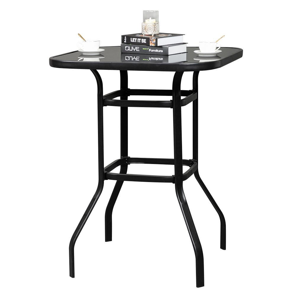 Gzxs Metal Frame Patio Bar Table Tempered Glass, 40" Height High Top ...