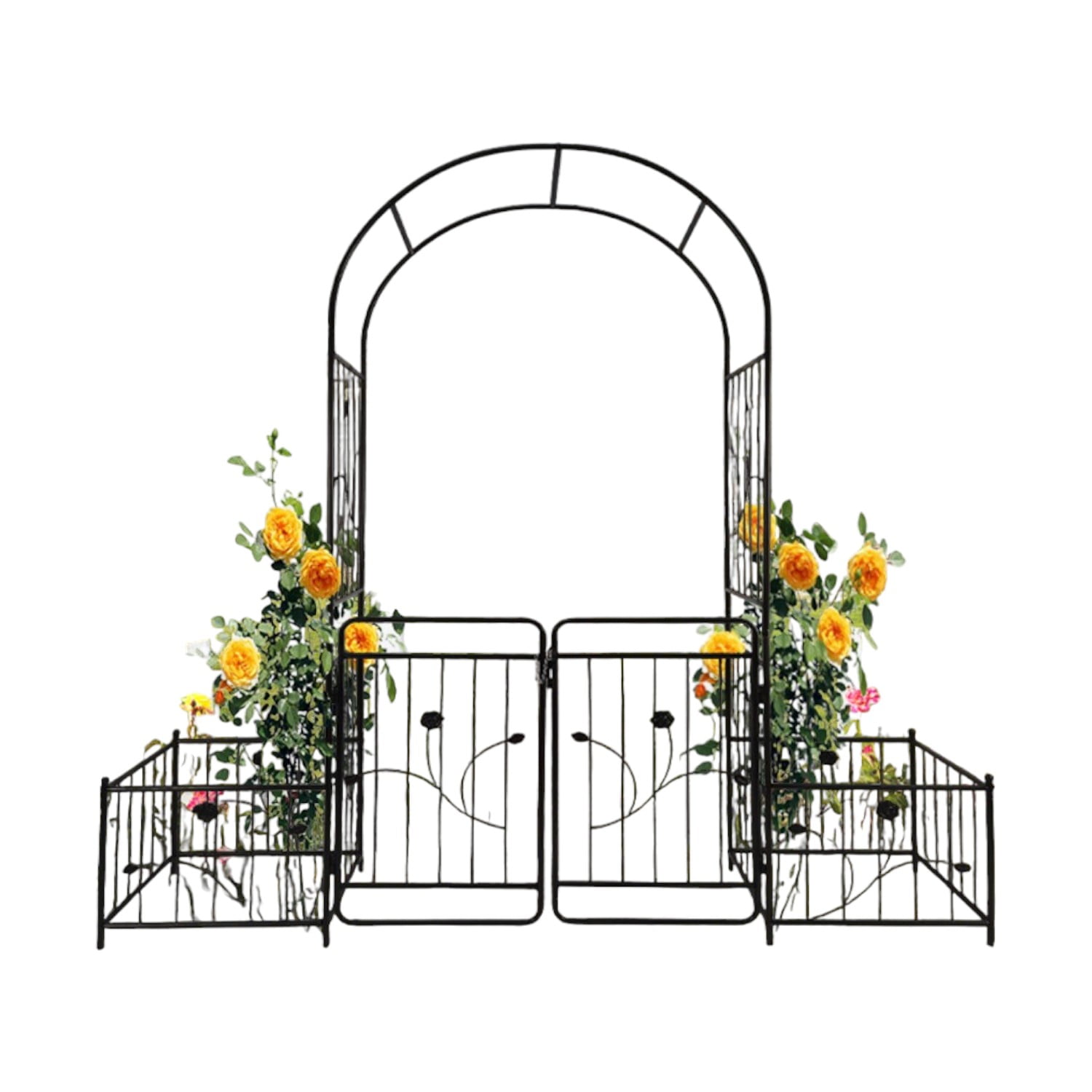 Gzxs Metal Garden Arbor Arch with Gates and Plant Box, 7.2ft Garden ...