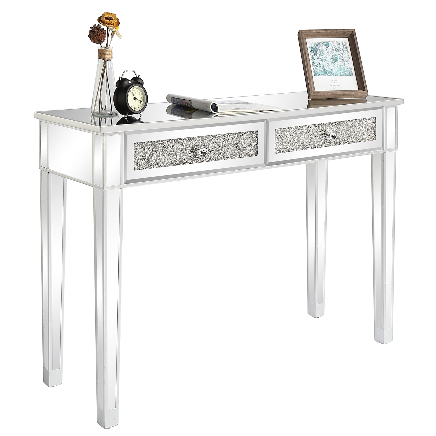 Gzxs Mirrored Desk with 2 Drawers Silver Console Table Mirror Sofa ...