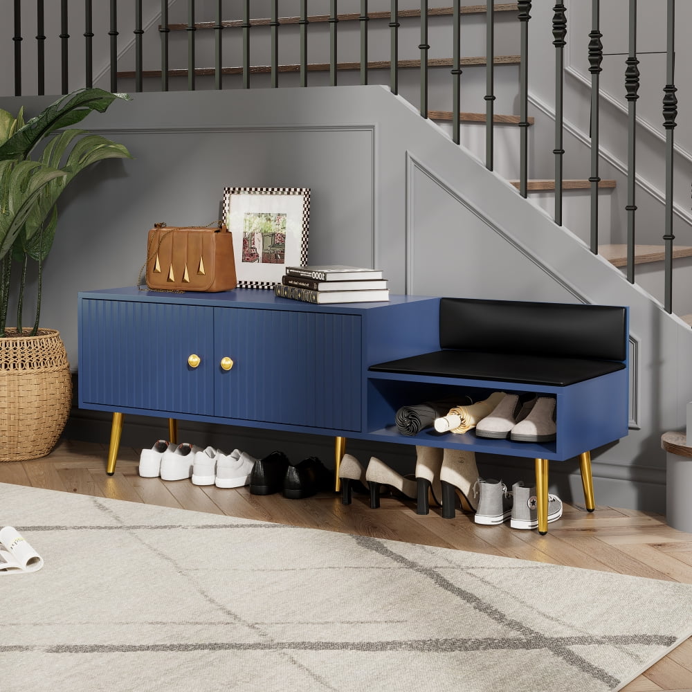 Gzxs Modern Entryway Shoe Cabinet Bench with Padded Seat, Wooden ...