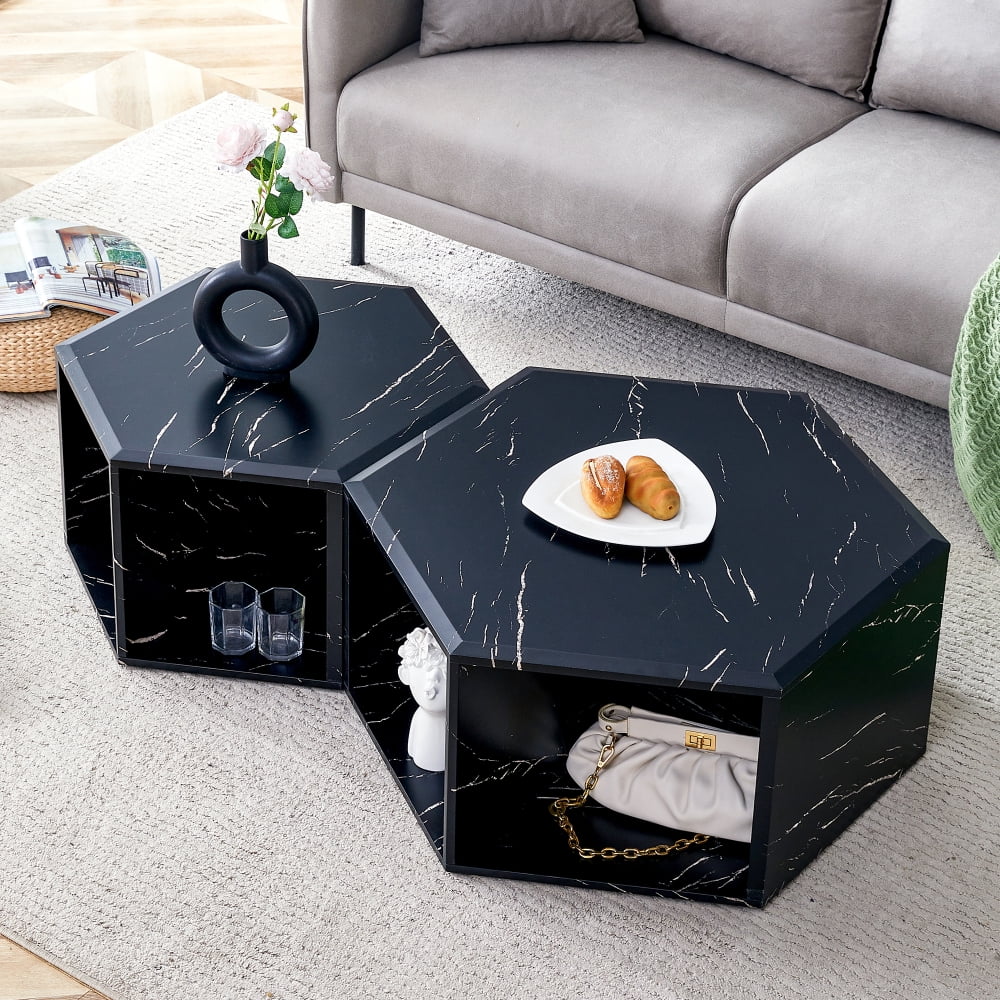 Gzxs Modern Hexagonal Small Coffee Tables Set of 2, Wooden Center Table ...