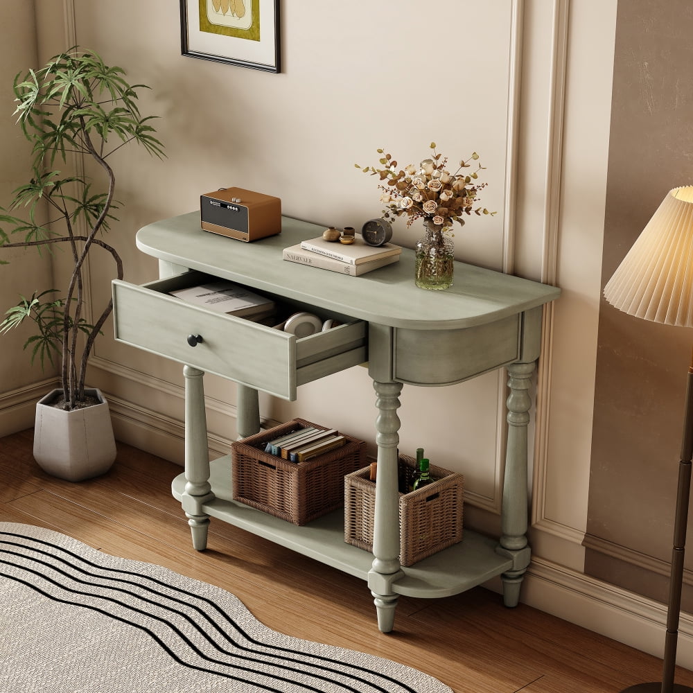 Gzxs Narrow Console Table with Top Drawer and Bottom Shelf, 2-Tier ...
