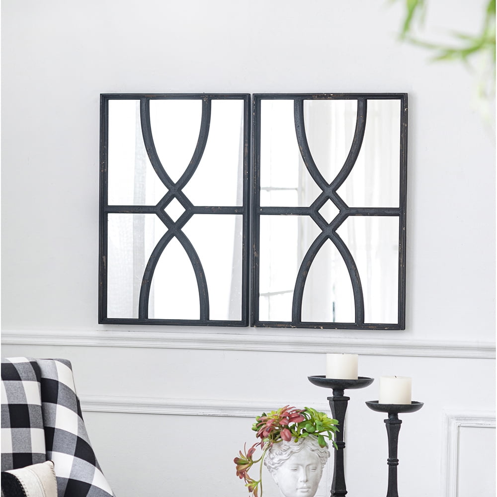 Gzxs Rectangular Carved Wooden Wall Mirrors with Antique Black Frame ...