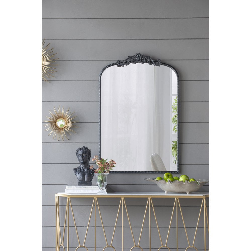 Gzxs Retro Black Arched Wall Mirror, 24"x36" Vintage Arched Metal ...