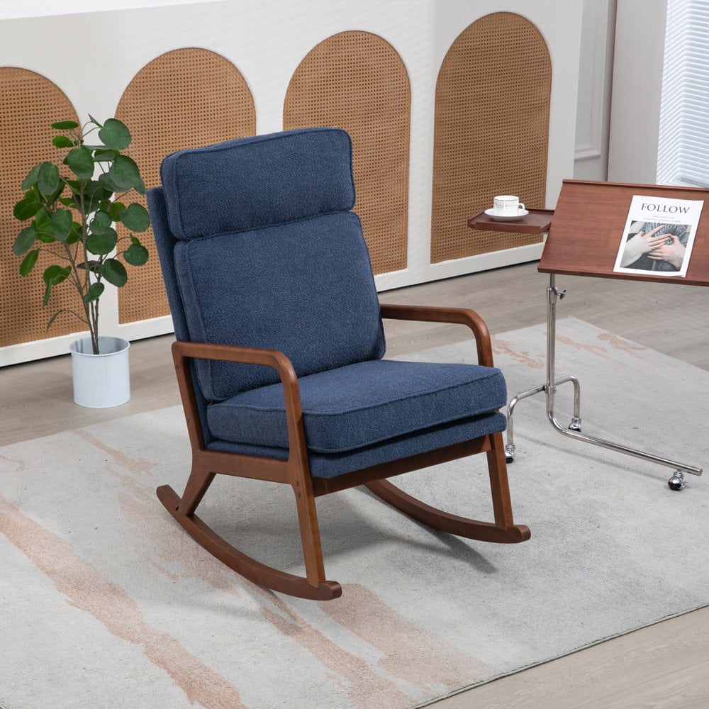 Gzxs Rocking Chair Nursery, 28" High Backrest Mid-Century Accent Lounge ...