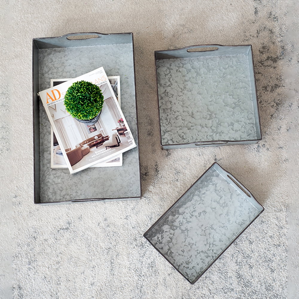 Gzxs Set of 3 Large Serving Trays w/Handles, Nesting Breakfast Serving ...
