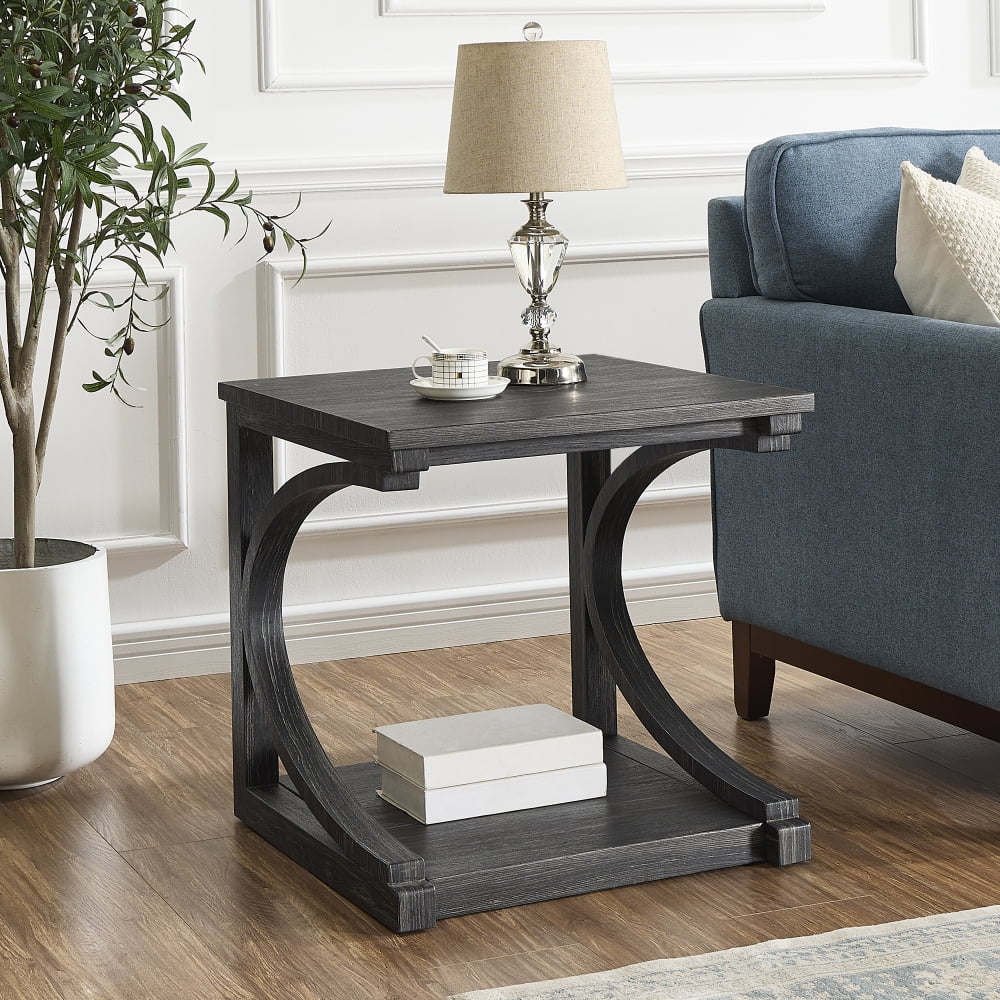 Gzxs Side Table, 2-Tier Wood End Table with Storage Shelf, Square ...