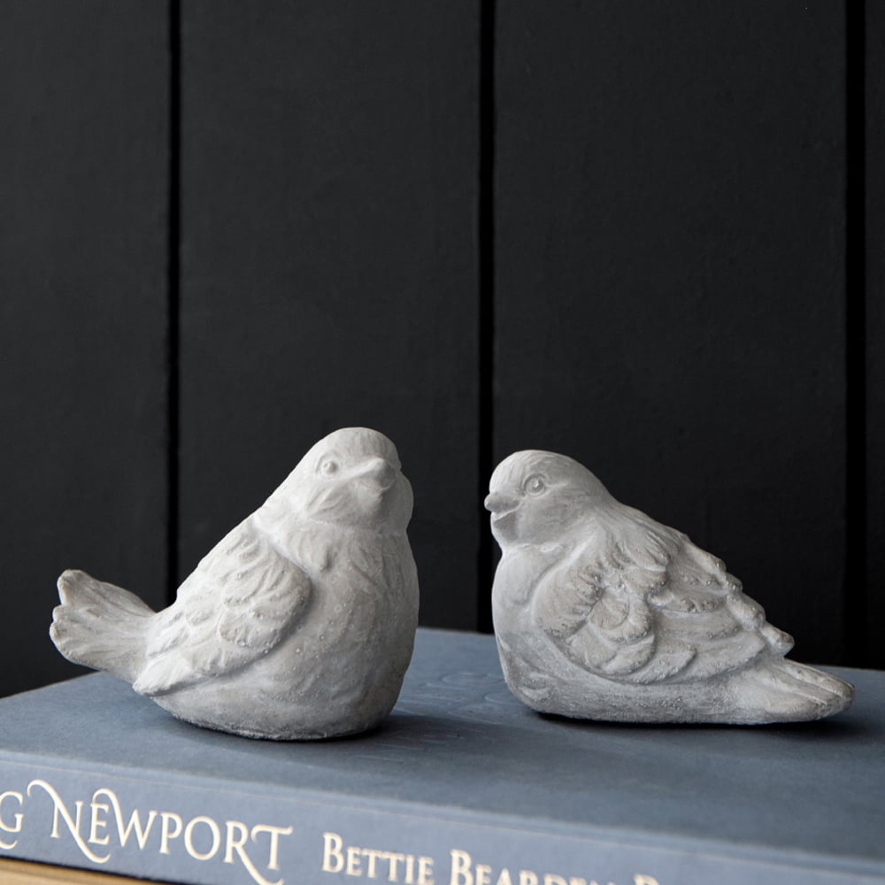 Gzxs Sparrow Accents Set of 2, Vintage Cement Bird Figurines in Antique ...