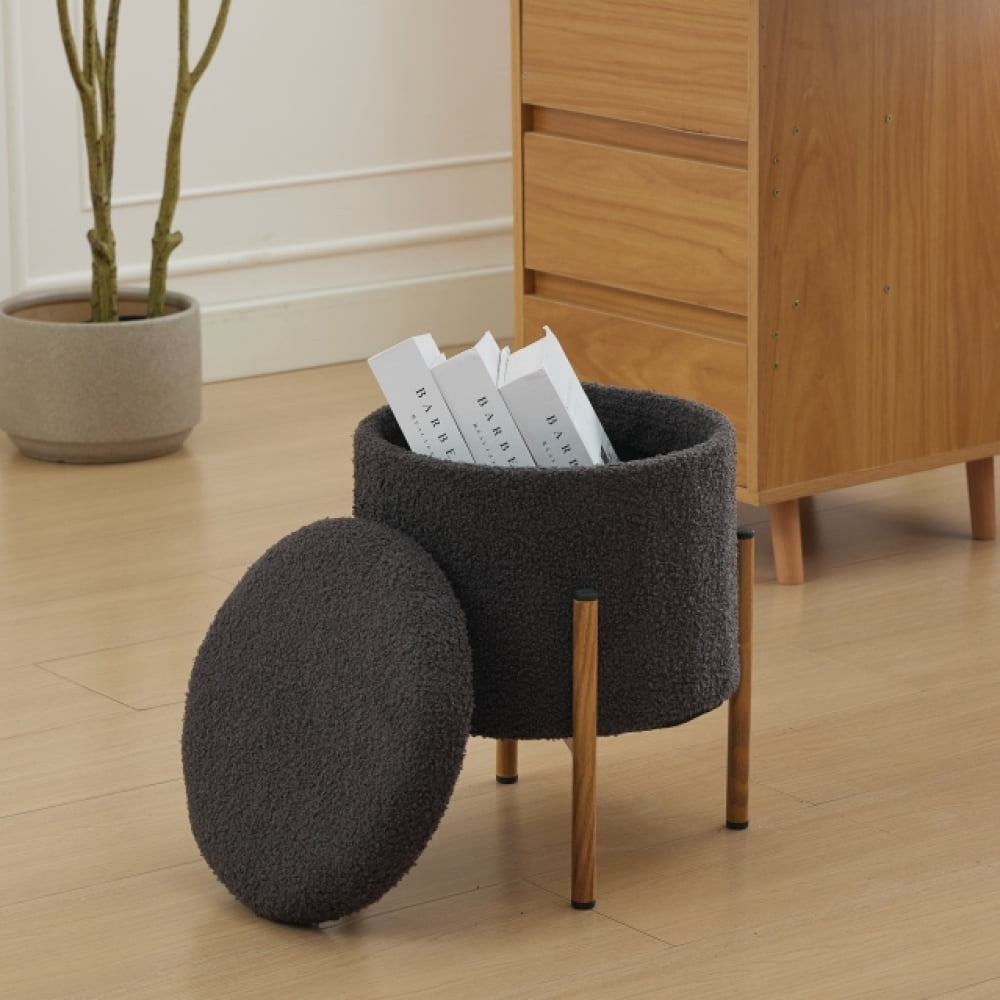 Gzxs Upholstered Round Foot Rest | Teddy Velvet Ottoman with Storage ...