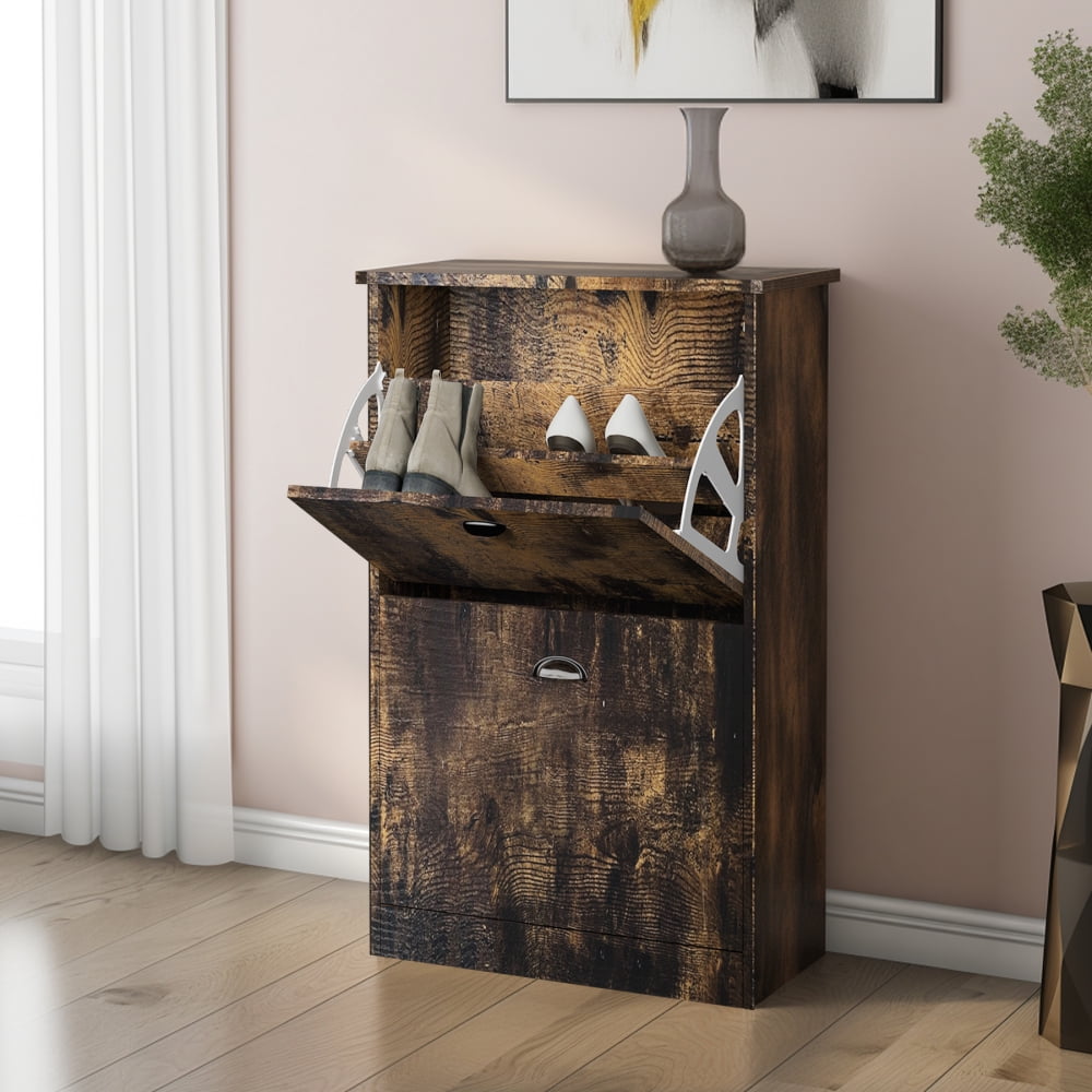 Gzxs Vintage Shoe Storage Cabinet with 2 Flip Drawers, Farmhouse ...
