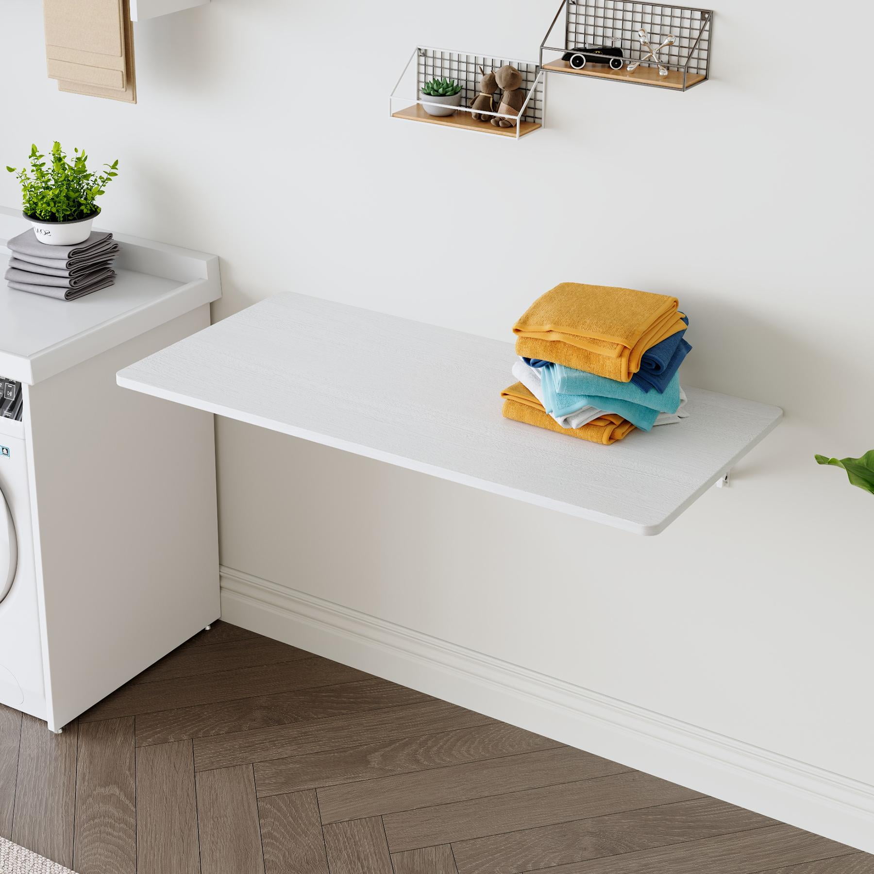 Gzxs Wall Mounted White Folding Workbench, Space-Saving Collapsible ...