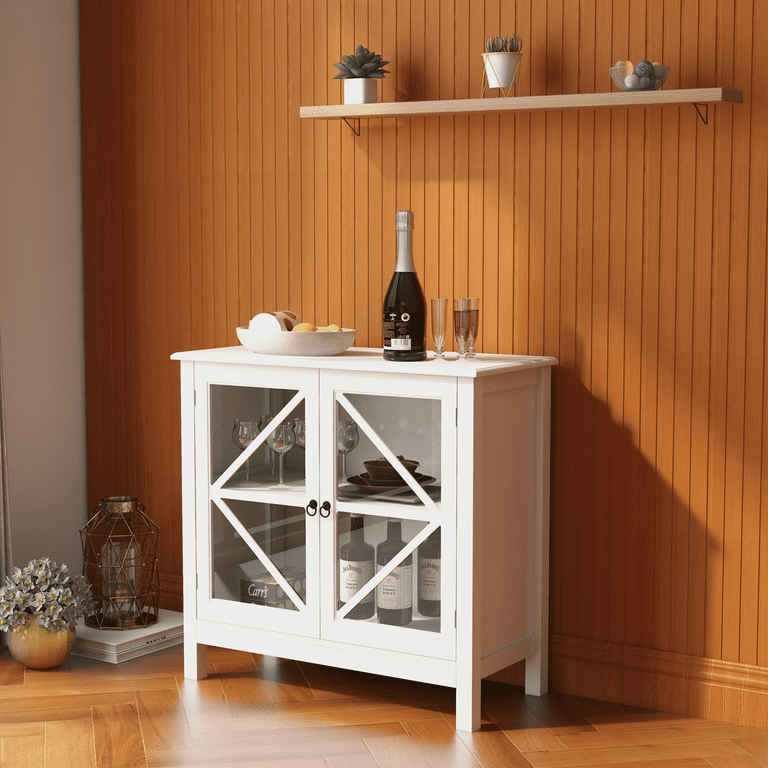 Modern Kitchen Cabinet with Double Glass Doors Breakwater Bay