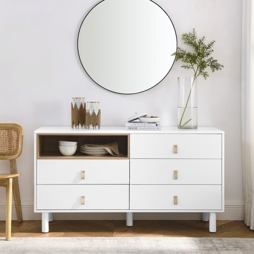Gzxs White Dresser for Bedroom, Wooden Storage Chest with Open Shelf ...
