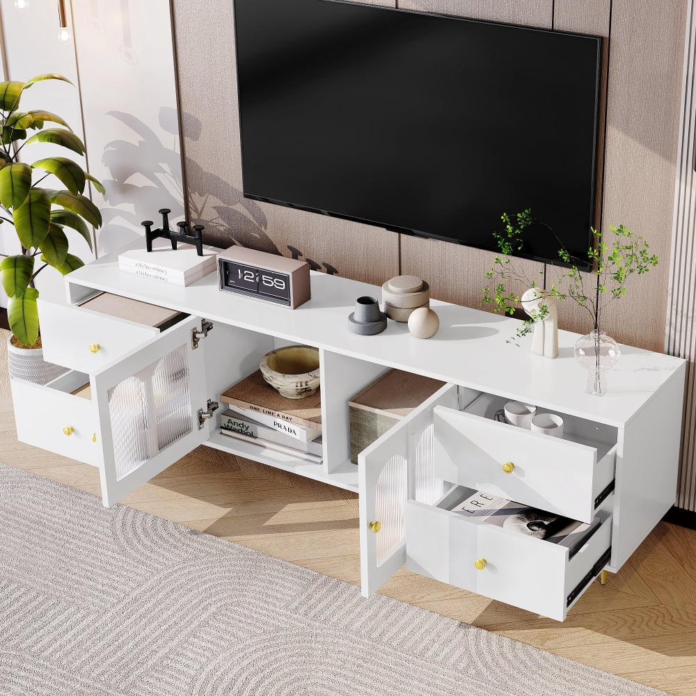 Gzxs White TV Stand for 75 Inch TVs, Wooden Entertainment Center with ...
