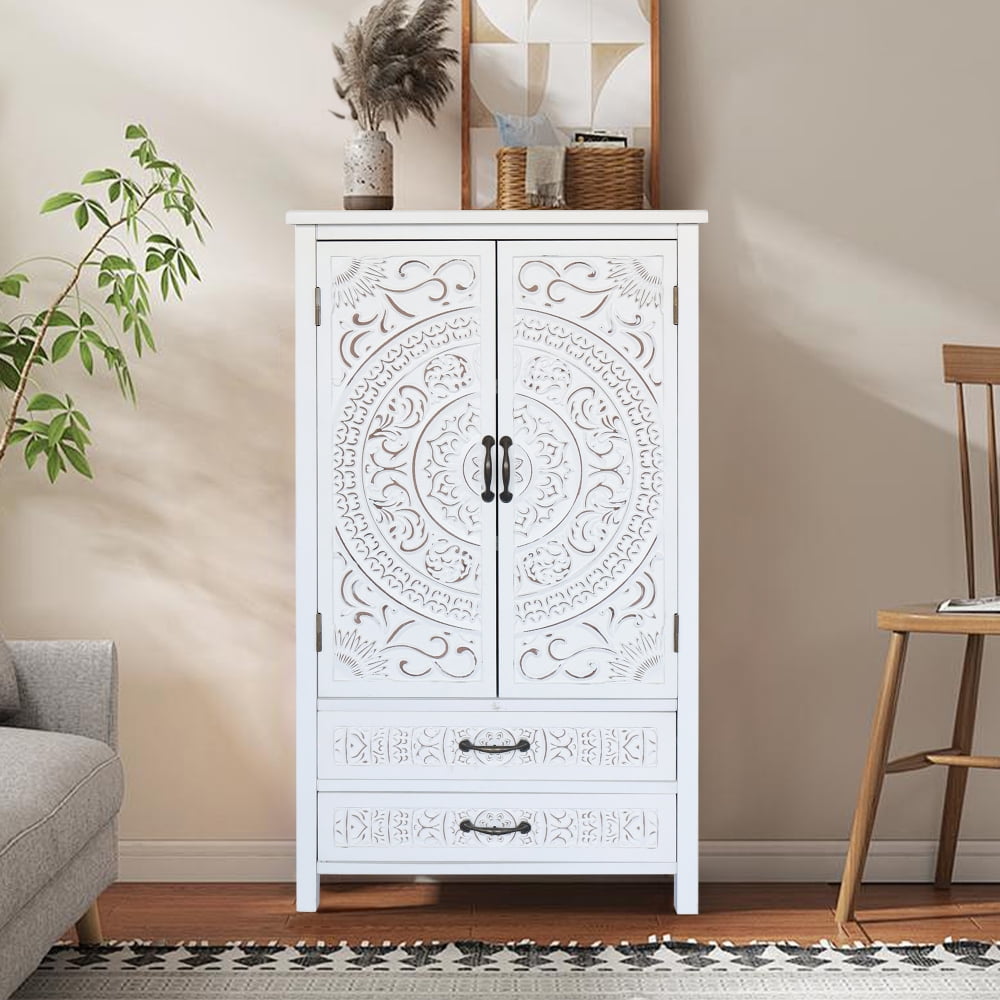 Gzxs White Tall Tower Storage Cabinet with 2 Doors & 2 Drawers, 48.23"H ...