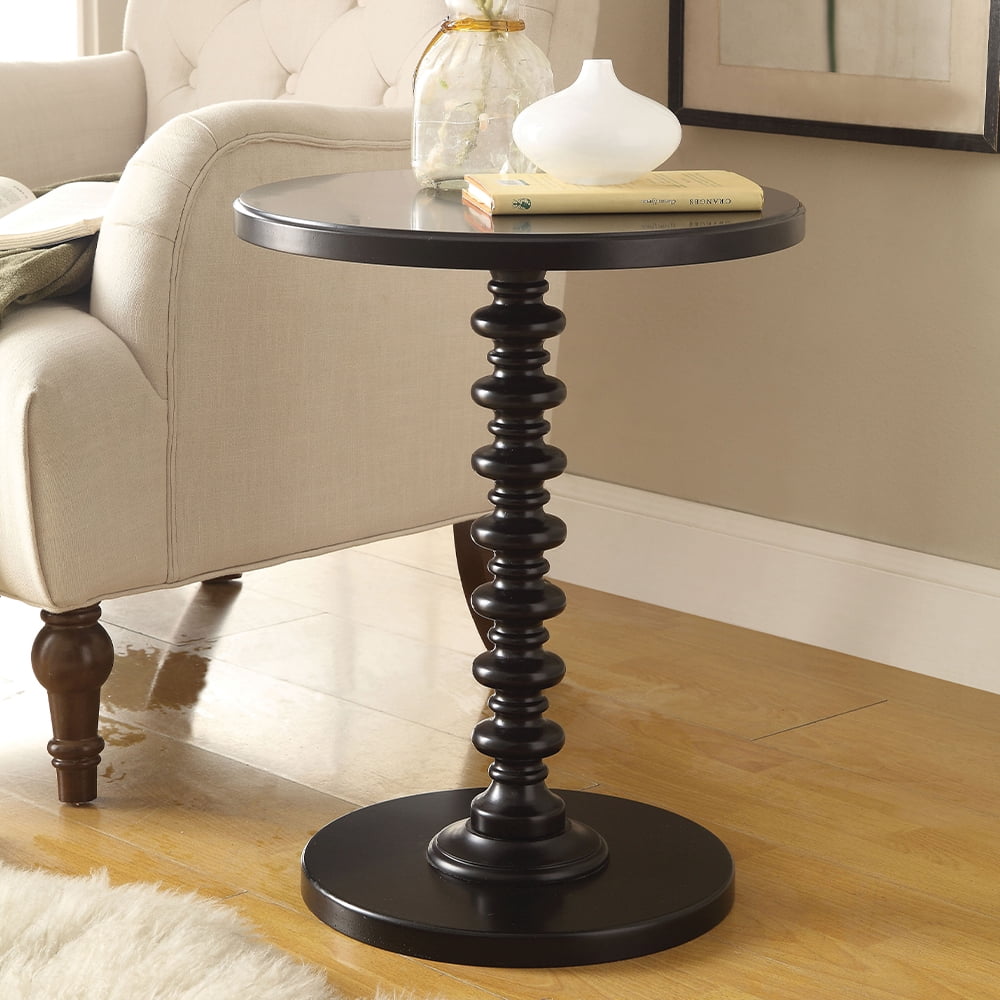 Gzxs Wood Side Table, Small Round End Desk with Turned Pedestal, 17"L x ...