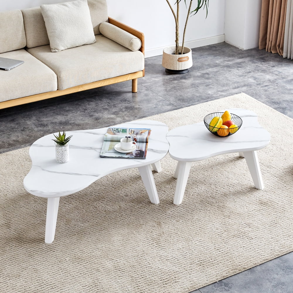 Gzxs Wooden Cloud-Shaped Coffee Tables, Set of 2 Coffee Tables in White ...