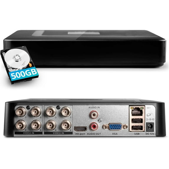 H.265+ Security DVR Recorder with 500 Hard Drive,8CH Hybrid 6-in-1 CCTV ...