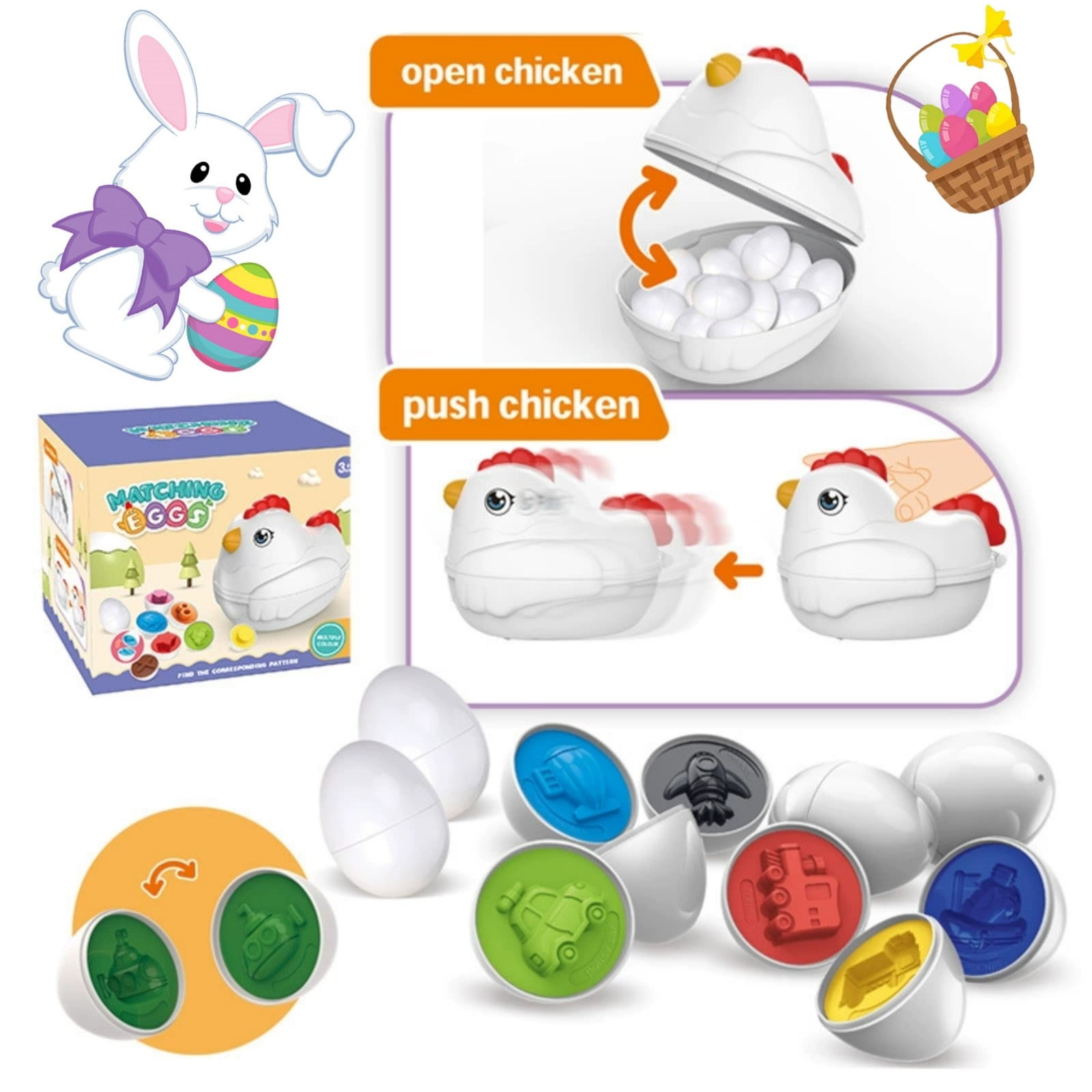 H-442 D Boy Girl Toddler Educational Toy Matching Eggs 12 Pcs Hen Box ...
