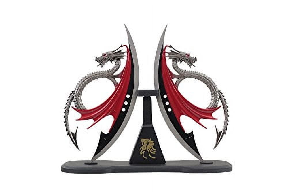 H-548 Dual Fantasy Dragon Dagger Display with Wooden Stand, 11 ...