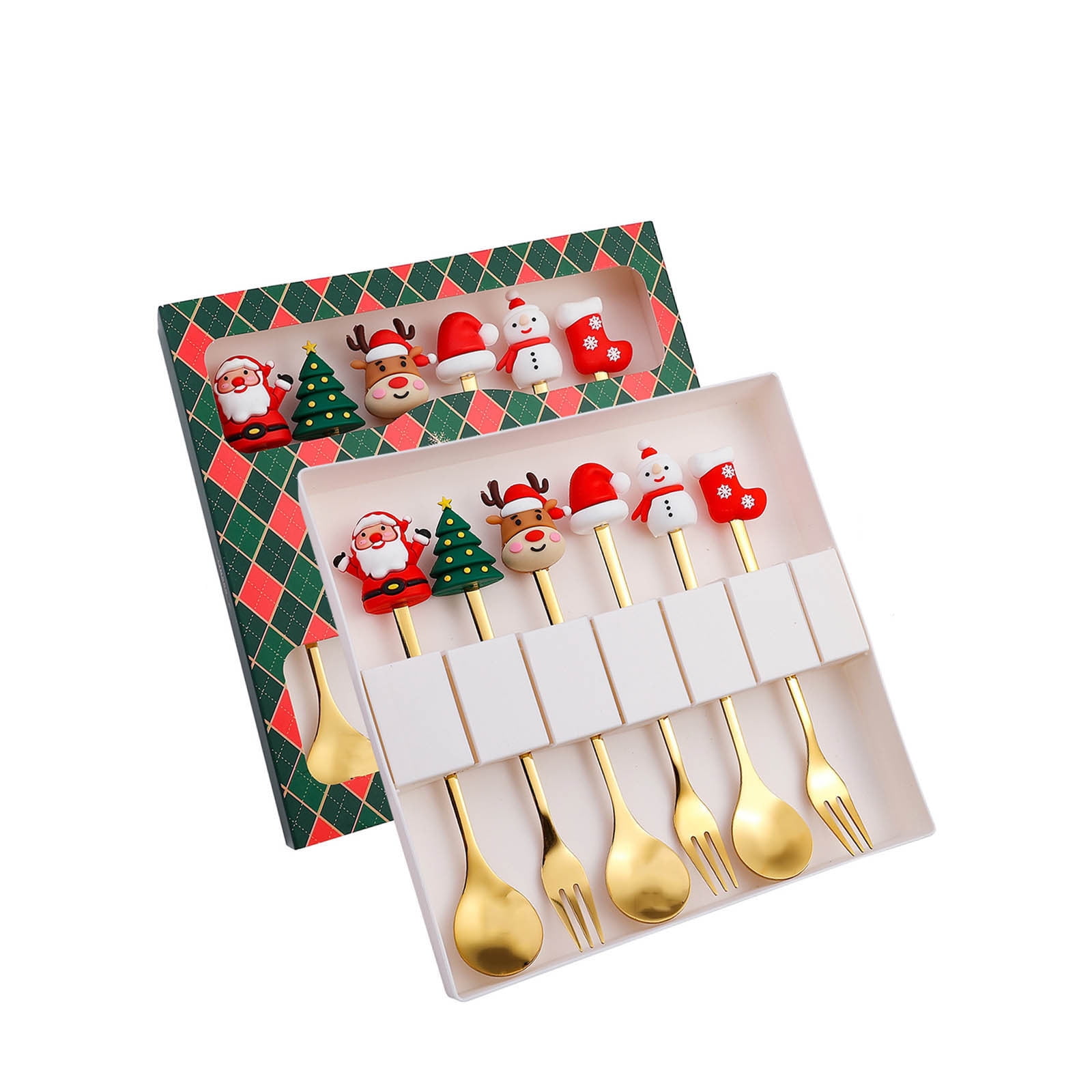 H 6-Piece Christmas Dessert Fork And Spoon Set, 15.5Cm Plastic Utensils ...