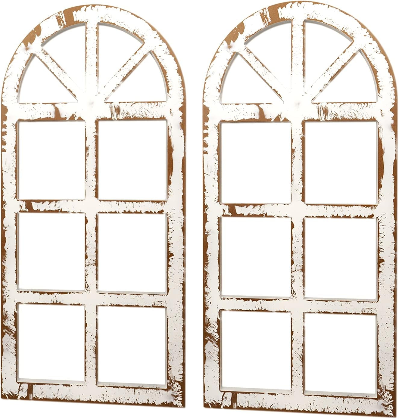 H&A Arch Window Frames Wall Decor 2 Pack - Rustic White Wood Window ...