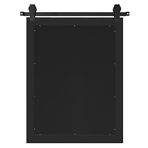 H-A Black Farmhouse Mirror Barn Door Style Rectangle Solid Wood Frame ...
