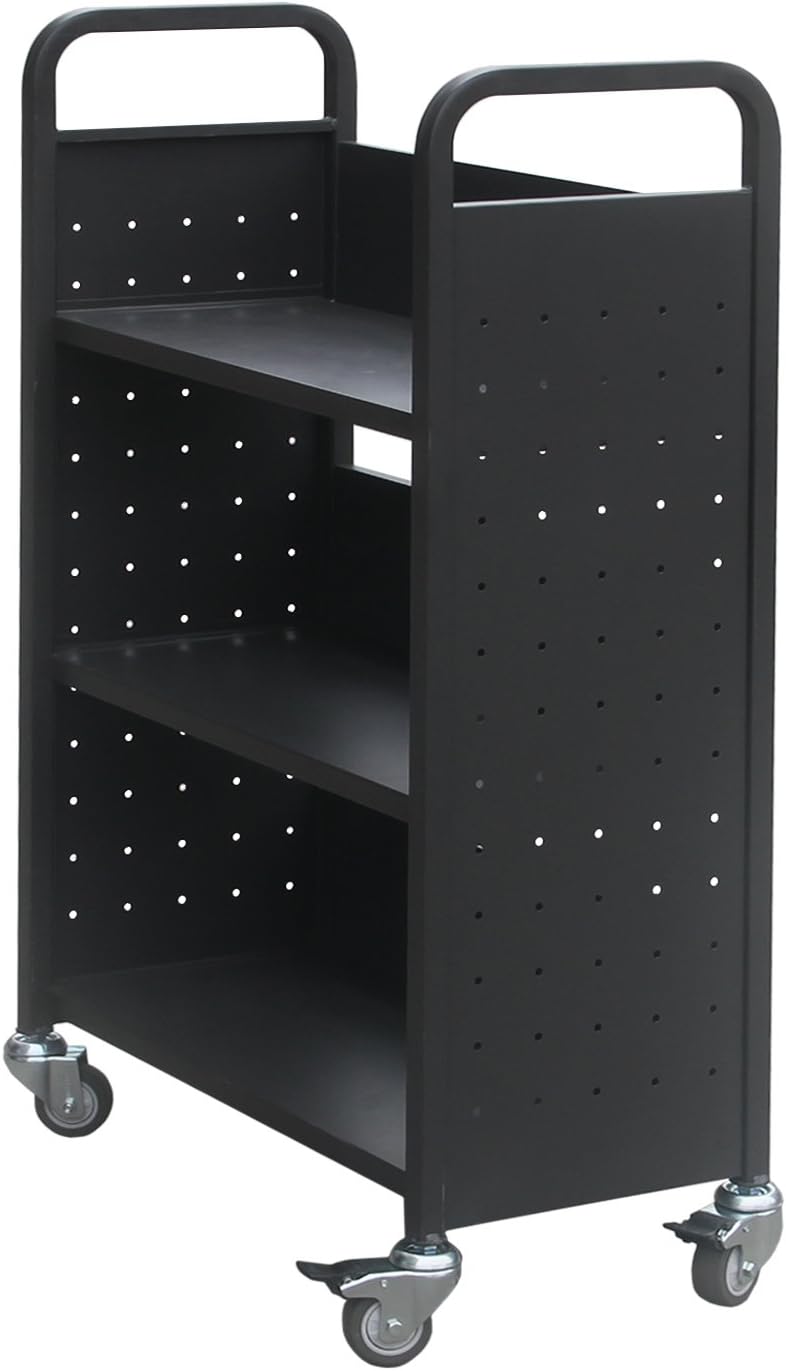 H&A Heavy Duty Book Carts with Wheels, 4-Wheel Rolling Library Book ...