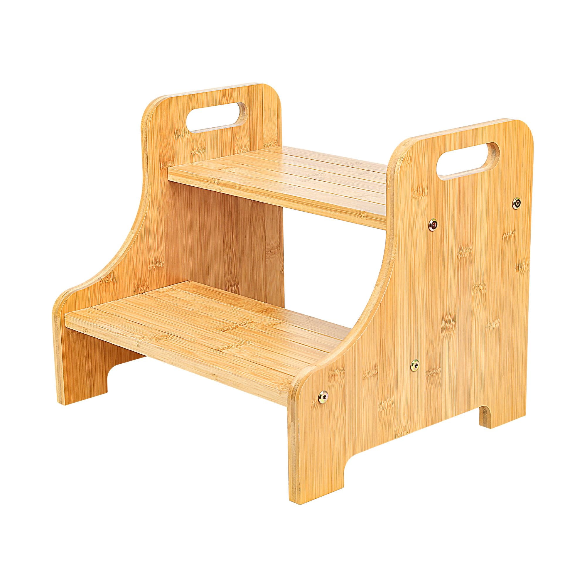 H&B Luxuries Bamboo Step Stool for Bathroom Kitchen Shelf Footstool for ...
