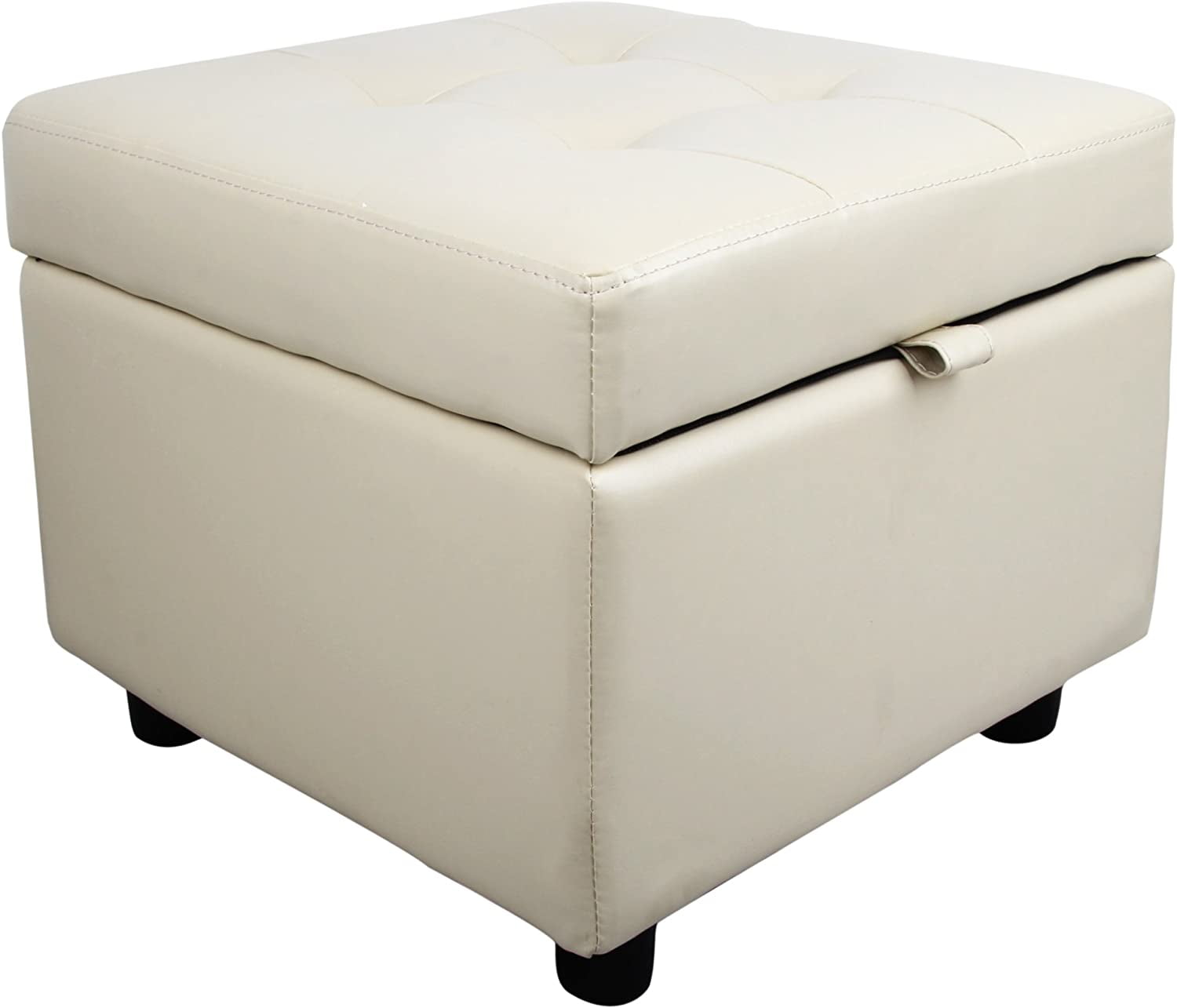 H&B Luxuries Tufted Leather Square Flip Top Storage Ottoman Cube Foot ...