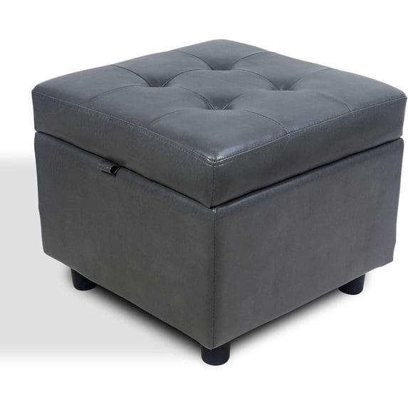 H&B Luxuries Tufted Leather Square Flip Top Storage Ottoman Cube Foot ...