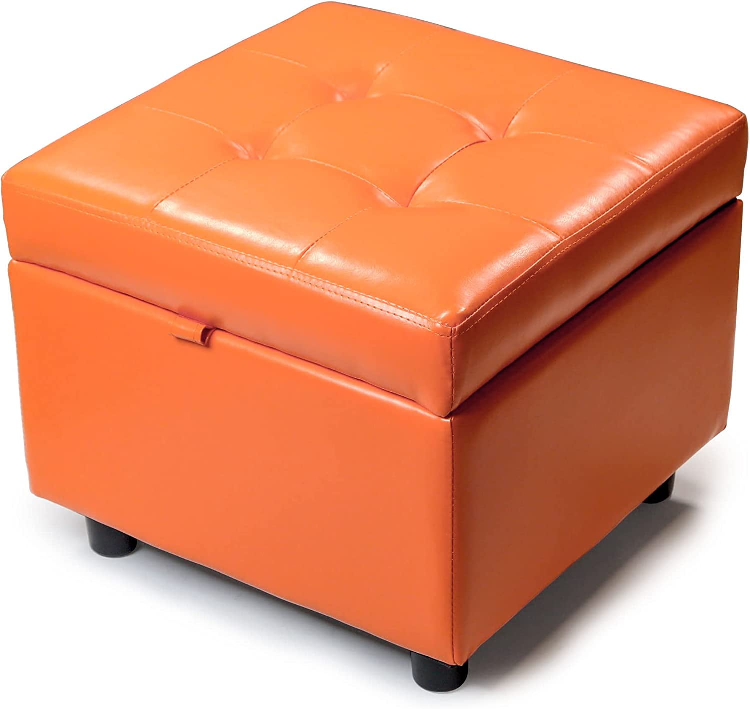 H&B Luxuries Tufted Leather Square Flip Top Storage Ottoman Cube Foot ...