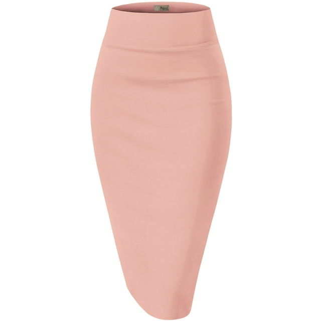 Handc Women Premium Nylon Ponte Stretch Office Pencil Skirt High Waist