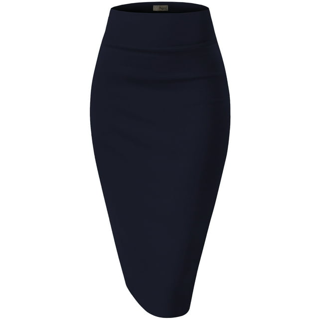 Handc Women Premium Nylon Ponte Stretch Office Pencil Skirt High Waist
