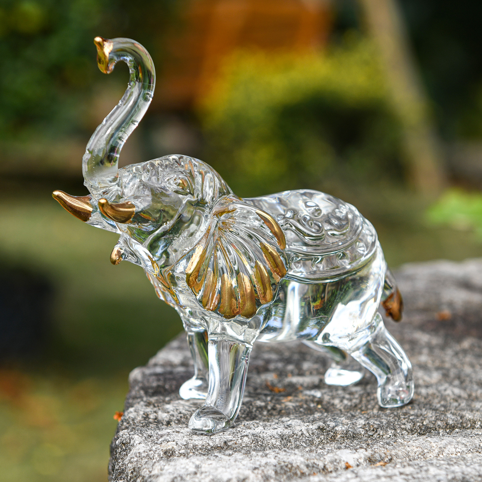 H&D Feng Shui 4.5"(H) Crystal Thai Elephant Statue with Trunk Up Wealth ...